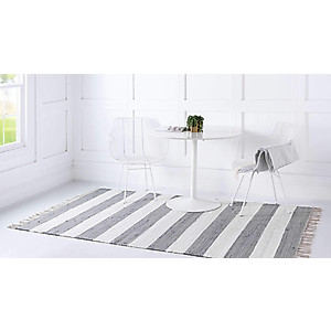 Unique Loom Chindi Rag Collection Area Rug - Striped (2'x 3' 1" Rectangle, Gray/ Ivory)