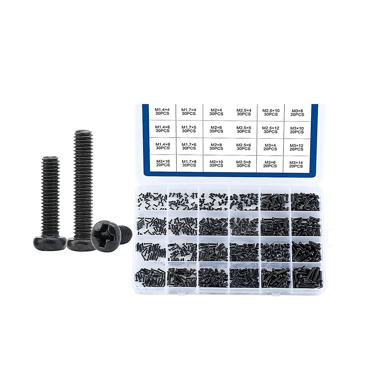 Wshao store 650pcs Cross Recessed Round Pan Head Machine Screws Set M1.4 M1.7 M2 M2.5 M3 Mini Screw Laptop Computer Screw Screw Kit