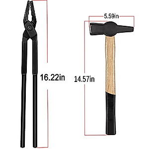 Blacksmith Forging Tools Kit Wolf Jaw Tongs (16'') & Blacksmith Hammer Anvil Blacksmithing Tongs Hammer Forge Tools For Making Knife, Forged Tongs