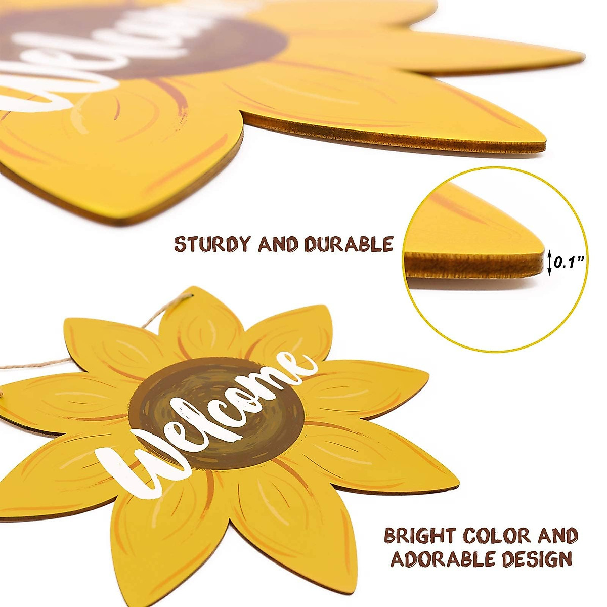 Sunflower Welcome Wood Door Hanger 12 Inch Large Wooden Flower Sign Inspirational Wall Porch Art Spring Summer Fall Front Door Wreath Hanging for Bedroom Living Room Indoor Outdoor Kitchen Home Decor