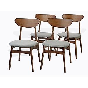 Set of 3 Dining Kitchen Round Table and 2 Yumiko Side Chairs Solid Wood w/Padded Seat Medium Brown