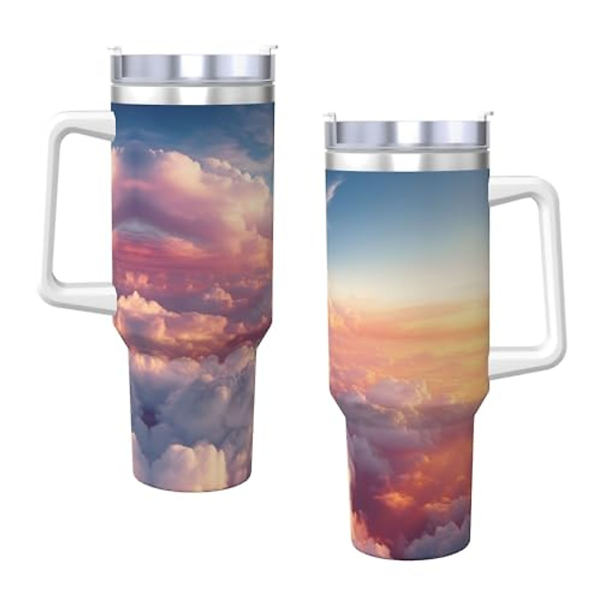 HULIBIN Beautiful Clouds Print Double Deck Stainless Steel Travel Coffee Cup With Lid 40 Oz Ice Bully Cup