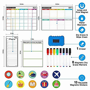 4 Pack Dry Erase 2023 Magnetic White Board Calendar Kit, Feela Monthly Weekly Calendar for Wall Refrigerator, Office Supplies with 8 Magnetic Erase Markers, 1 Eraser, 10 Stickers for Schedule
