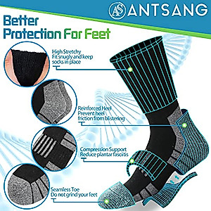 ANTSANG Merino Wool Socks for Men & Women Thermal Winter Hiking Warm Thick Crew Cozy Boot Work Gift Snowboarding Socks Stocking Stuffers 4 Pairs(Stripe-Black(4 Pairs))