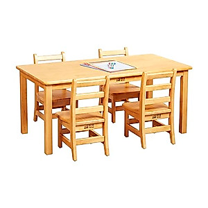 ECR4Kids 24in x 48in Rectangular Hardwood Table with 20in Legs and Four 10in Chair, Kids Furniture, Honey