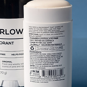 MARLOWE. No. 024 Mens Deodorant 2.5 oz, Natural Deodorant for Men, Aluminum Free Stick, Made with Coconut Oil, Shea Butter & Jojoba, Only No-Nonsense Ingredients, Fresh & Woodsy Scent