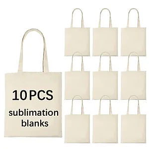 OKBA 10 pcs Sublimation Tote Bags,polyester tote bags for sublimation, DIY customization blank canvas tote bags 12.2 * 14.2 in (beige)
