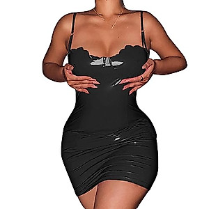 Aeefnuie Women Latex Mini Dress Sexy Faux Leather Slim Dress Spaghetti Straps Backless Club Party Wear Large