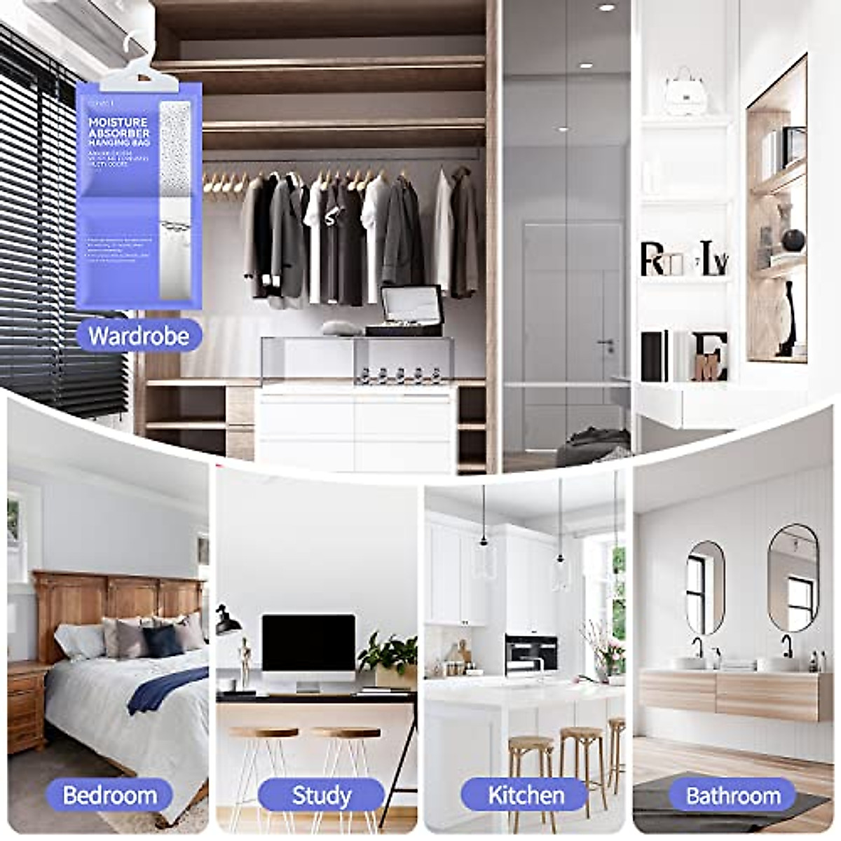 CLEVAST Moisture Absorbers Packets 10 Pack, Dehumidifier Bags for Closet, Unscented Hanging Humidity Absorber in Wardrobes, Bedrooms, Bathrooms(230g/pack)