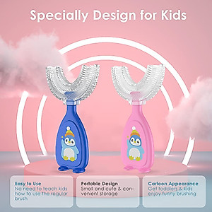 Kdgtebo 2 PCS U Shaped Toothbrush,Kids Toothbrushes,Kids U Shaped Toothbrush,U Shape Kids Manual Toothbrush,360 Kids U-Shaped Toothbrush,Soft Silicone Brush Head,Design for Toddler Toothbrush Age 2-6