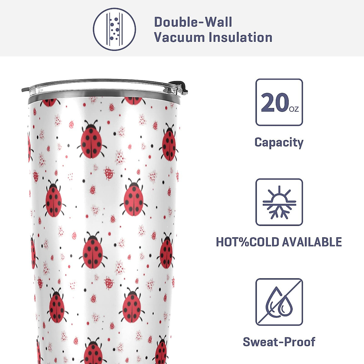 ALAZA Ladybugs Tumbler with Lids and Straws,Reusable Stainless Steel Vacuum Insulated Tumbler Cup,Iced Coffee Travel Mug Water Bottle 20oz(590ml) 47