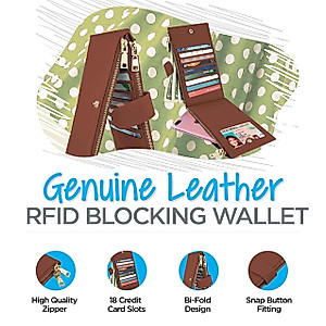 Maze Exclusive RFID Blocking Wallet for Women | Attractive Design with Genuine Leather, Zipper Pocket, Bifold Feature | Hold and Protect Your Cards Everywhere You Go (Brown)