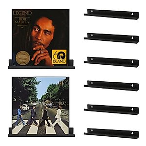 6 Pcs Vinyl Record Wall Mount, 15 inch Metal Wall Shelf Mount, Black, Album Record Holder Display for Wall Decor, Album Storage Display Shelves for Music Store Display Your Daily LP Home Office