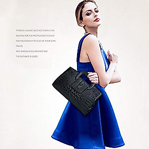 Rebecca Women Top-Handle Handbag Vintage Soft Crocodile Pattern Shoulder Bag, Black