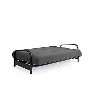 ASQUAN Black Metal Arm Full Size Futon Frame with 6” Gray Mattress