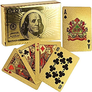 MSTICORA Gold Foil Poker Set - US Dollar Playing Cards - Plastic Playing Cards - Casino Cards(Gold 1 Deck)