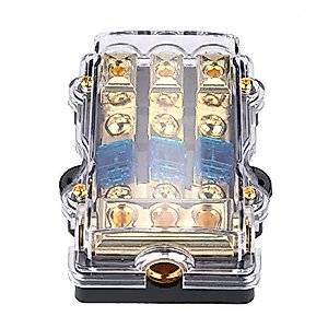 Fused Power Distribution Block, 1 in 3 Way Distribution Block ANL Fuse Holder,Max 24V 60A Zinc Alloy Plastic Case Fuse Box for Car Stereo Amplifier