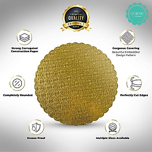 O'Creme Gold-Top Scalloped Round Cake and Pastry Board 3/32 Inch Thick, 14 Inch Diameter - Pack of 10