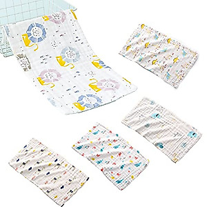 KOROTUS Muslin Burp Cloths Washcloths Face Towels 5-Pack Extra Large 10 X 20 Inch of Baby Burp Cloths 100% Organic Cotton 6 Layers Soft