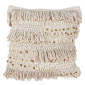 SARO LIFESTYLE Handira Collection Cotton Decorative Down Filled Throw Pillow with Sequin Moroccan Accents, 18", Gold