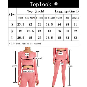 Toplook Women Seamless Workout Outfits Athletic Set Leggings + Long Sleeve Top 2 Pieces(Black, Medium)