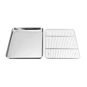 TeamFar Baking Sheet with Rack Set, Stainless Steel Baking Pan Tray Cookie Sheet with Cooling Rack, Non Toxic & Healthy, Easy Clean & Dishwasher Safe