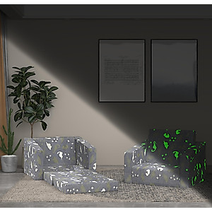 AFBKSS&BB Toddler Sofa Glow in The Dark,2 in 1Kids Chairs, Children Sofas, Baby Armchairs, Full Foam Children Upholstered Couch, Flip Out Sofa Beds Pre-School Furniture (Gray)