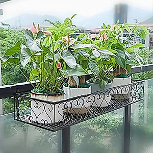 Iron Balcony Planters Railing Hanging Railing Flower Pots Holder with Hooks Black Plant Stand Outdoor Hanging Pots for Plants for Patio Porch Garden Fence Balcony Decor Large size 31.5*7.8*4.7 inch