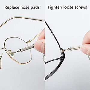 10 Pack Mini Screwdriver Keychain,YuCool 3 in 1 Mini Stainless Steel Eyeglass Repair Tool Kit with 10 Pairs 15mm Silicone Eyeglass Nose Pads,1 Pack Tweezer and 1 Pack Wipe Cloth（22 Pack In Total）