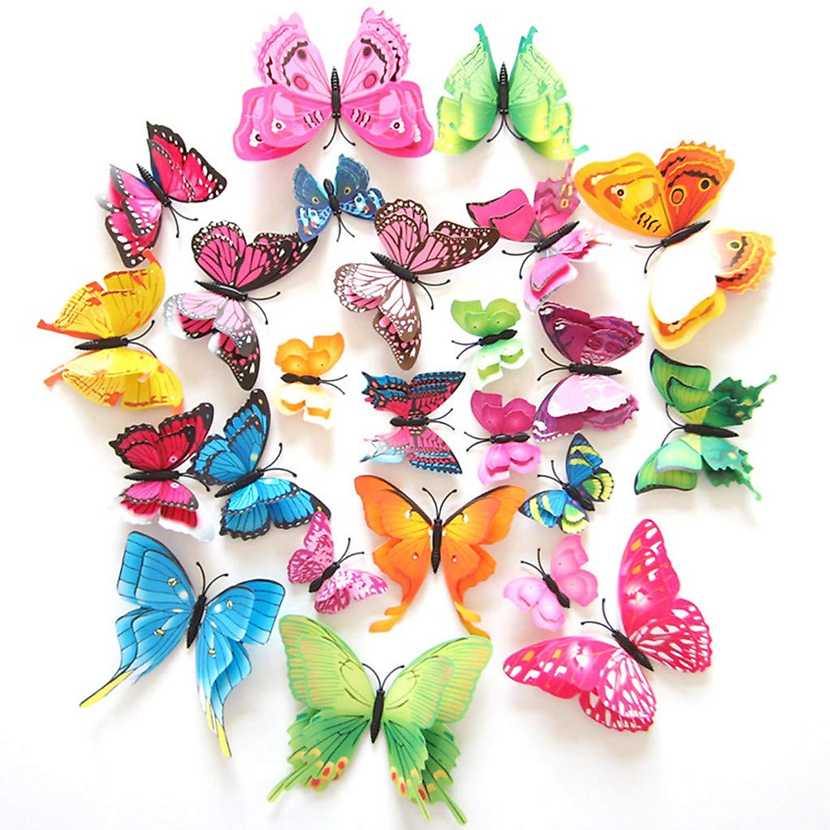 Butterfly Magnet Sticker, 12pcs / Set PVC Double-Layer Mixed Color Simulation Butterfly Magnet Stereo Refrigerator Sticker (Multicolor)