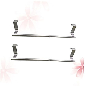 HOOTNEE 2pcs Stainless Steel Rack Towel Holder Over Cabinet Towel Rack Towel Stand Towel Racks Towel Hanger Over Cabinet Towel Storage Rack Kitchen Towel Hanger Bath Towel Rod Silver