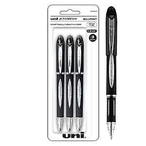 Uniball Jetstream Stick Pen 3 Pack, 1.0mm Medium Black Pens, Wirecutter Best Pen, Ballpoint Pens, Ballpoint Ink Pens | Office Supplies, Ballpoint Pen, Colored Pens, Fine Point, Smooth Writing Pens