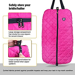 Harrison Howard Bridle/Halter Bag with 3 Prong Tack Rack Quilted Horse Tack Carry Bag Rose Red