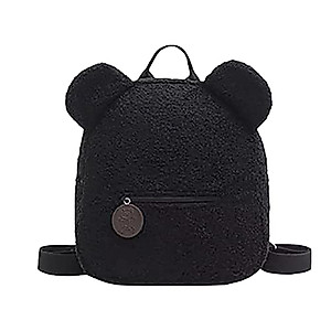 Kaupuar Fashion Fleece Sherpa Kawaii Backpack Fluffy Backpack Fuzzy School Bag Teen Girls Plush Bear Backpack (Black)