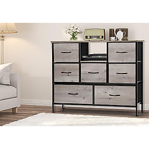 Dresser TV Stand, Grey Entertainment Center with Storage Fabric Drawers for 55" TV, Chest of Drawer Unit for Bedroom, Living Room, Hallway, Entryway, Closet