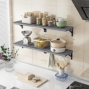 YGEOMER Floating Shelves, Set of 4, Gray Wood Wall Mounted Shelf for Living Room, Bathroom, Bedroom and Plants