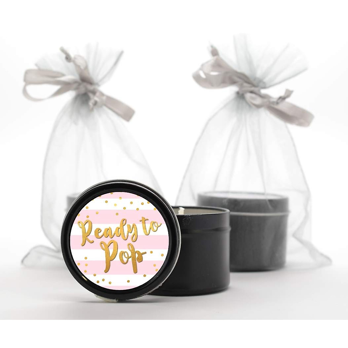 Stripe Ready to Pop Stickers, Faux Metallic Gold, 2 Inches Round - 40 Stickers, Ready to Pop Baby Stickers for Popcorn Baby Shower, Baby Shower Party Favors for Boy or Girl - (Pink)