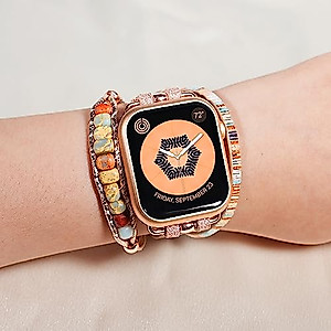 DamonLight Beaded Boho Watch Bracelet Band Compatible with Apple Watch Band Women 38mm 40mm 41mm, Compatible for iWatch Series Ultra 8 7 6 5 4 3 2 6 1 SE (Rose Gold, 38/40/41MM)