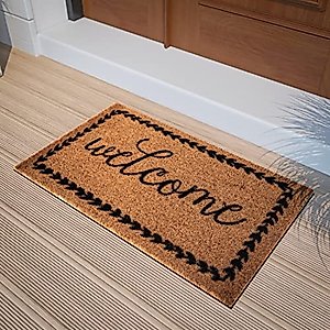 Flash Furniture Harbold Indoor/Outdoor Coir Doormat - Natural Background with Black Welcome Message - 18" x 30" - Non-Slip Backing