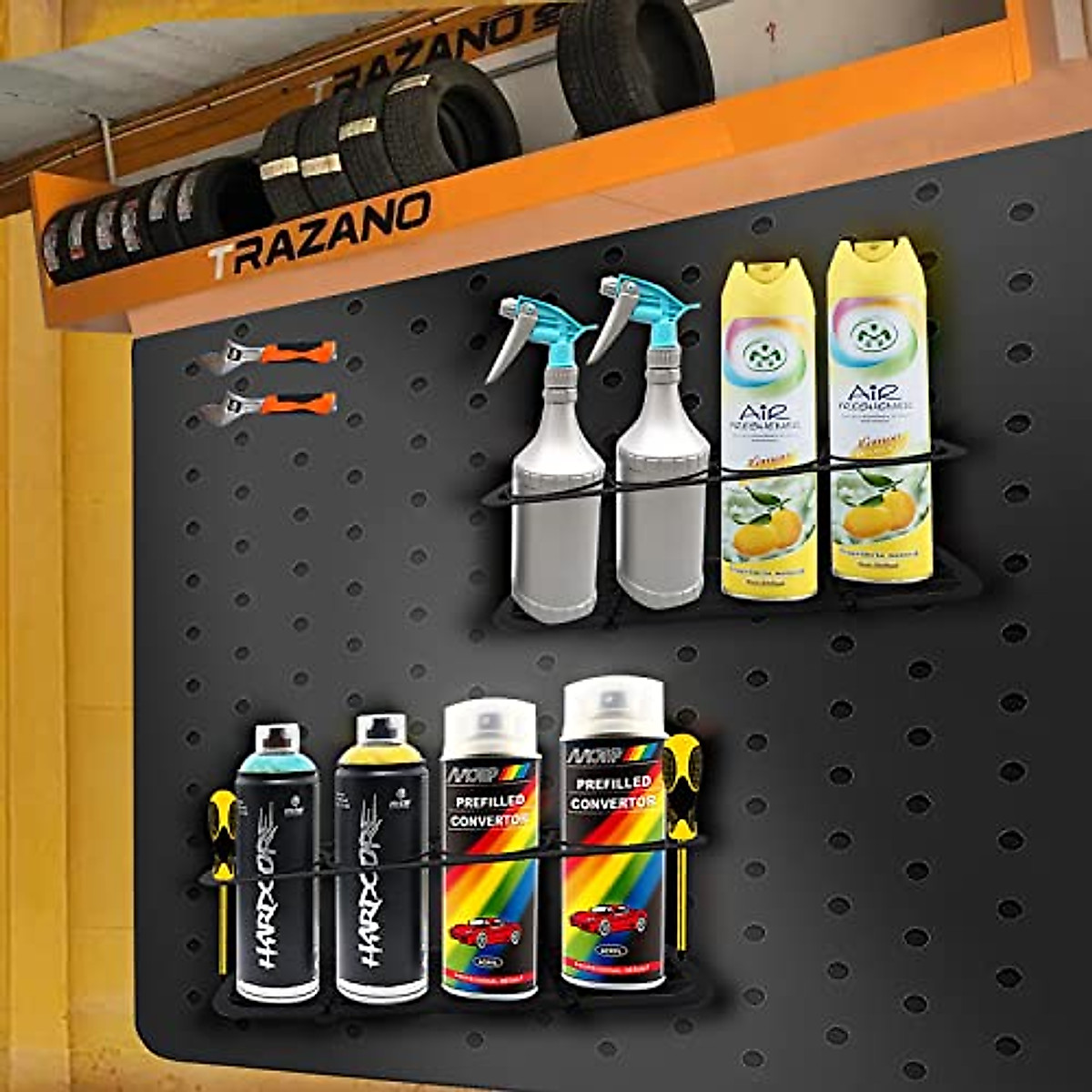 Artsculpture Spray Bottle Rack | Easy Install Wall Mount Hardware Included | Heavy-Duty Powder Coated Steel Can Storage Holder for Garage and Home | Craft Workspace Paint Bottle Organizer, Black