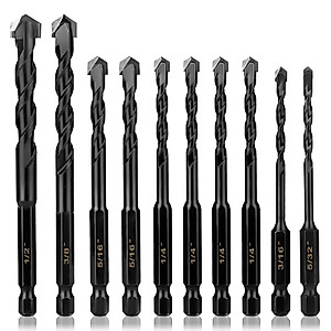 UBESTHS 10Pcs Masonry Drill Bits Kit for Concrete, Stone, Carbide Drill Bit Set for Glass, Brick, Tile, Plastic, Ceramic and Wood Size 5/32 to 1/2 inch