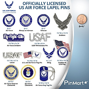 PinMart’s Officially Licensed US Air Force Wing Lapel Pins – USAF Flag, USAF Emblem, & Air Force Insignia Military Pins – Perfect Veterans Day Gifts for Men and Women with Secure Clutch Back