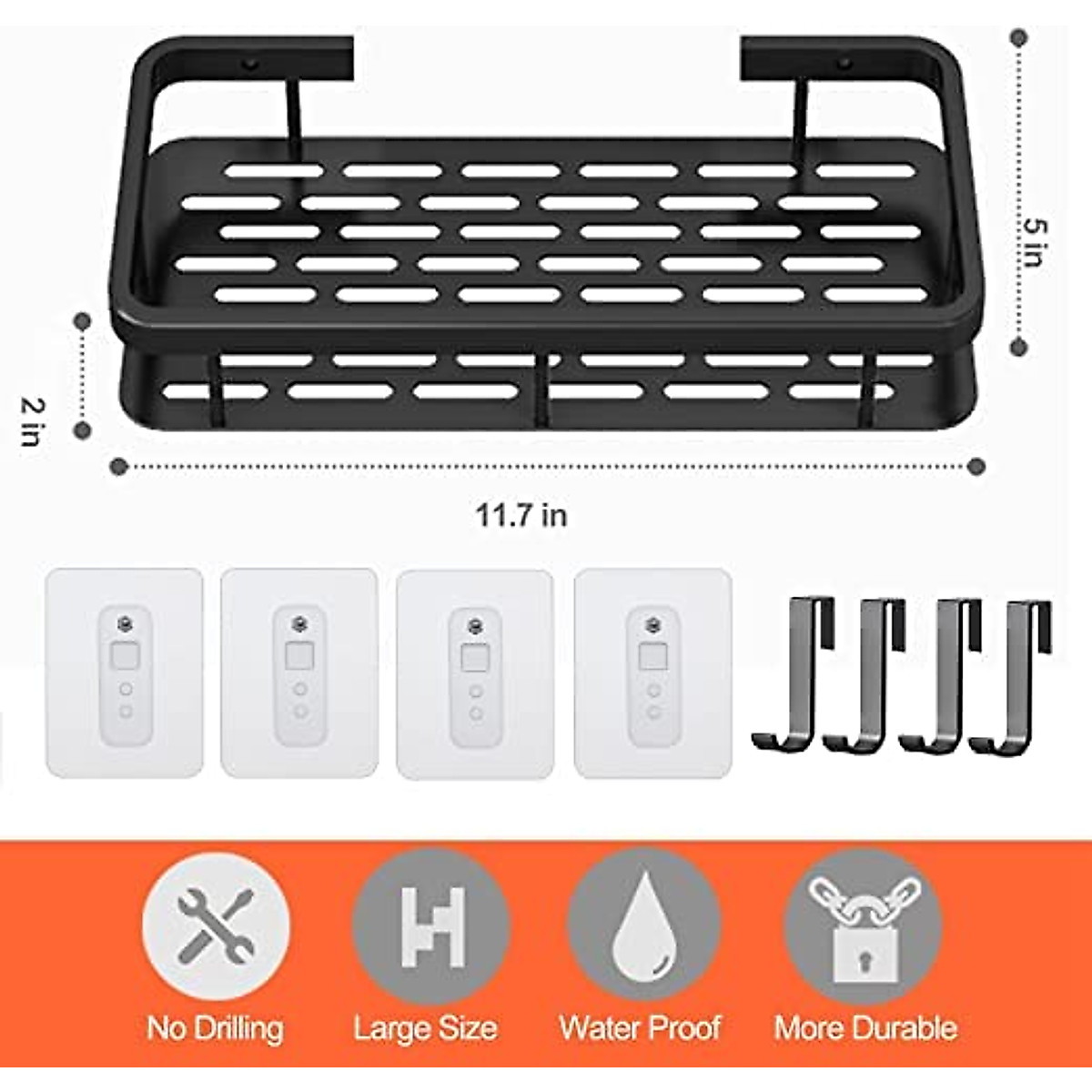 2Pack Adhesive Shower Caddy Bathroom Shower Organizer with 4 Hooks, Space Aluminum Shower Shelves - Rustproof Waterproof and Easy Mount