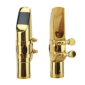 Alto Sax Saxophone Mouthpiece w/Cap & Ligatures, Brass Metal Eb Alto Sax Mouthpieces for Saxophone Professionals and Beginners (Gold - 5C)