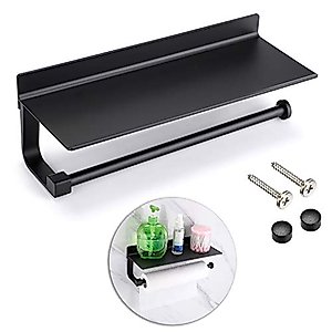 Sumnacon 13 Inch Aluminum Paper Towel Holder with Shelf - Wall Mounted Tissue Holder with Screws, Decorative Hand Towel Bar with Storage Organizer Shelf for Office, Bedroom, Bathroom, Kitchen,Black