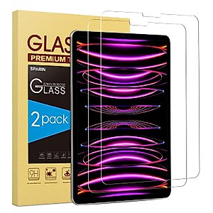 SPARIN 2 Pack Screen Protector Compatible with iPad Pro 12.9 inch 2022/2021/2020/2018 Released (6th/5th/4th/3rd) without Home Button, Tempered Glass Screen Protector Work with Face ID