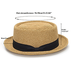 Pork-Pie-Hat-for-Men-Women Straw-Boater-Hat Summer-Sun-Derby-Fedora with Bowknot