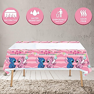 Stitch Party Supplies, 101PCS Birthday Decorations Set Include Banner, Balloons, Stickers, Hanging Swirls, Cake Cupcake Toppers, Tablecloth for Girls Pink Stitch Theme Party