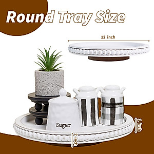HPC Decor 12 Inch Beaded Lazy Susan- Wooden Lazy Susan Organizer- Farmhouse Table Decor- Round Lazy Susan for Table Cabinet- Kitchen Turntable 360 Degrees Rotating Table Decor Spinning Tray (White)