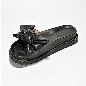 Cape Robbin Feelin Sandals Slides for Women, Womens Mules Slip On Shoes with Bow - Black Size 9